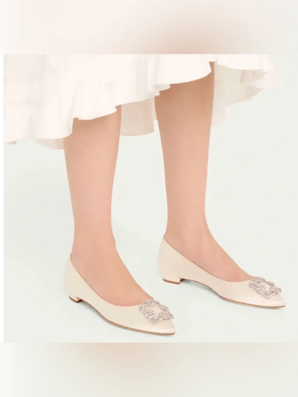 Manolo Blahnik | Shoes | Manolo Blahnik Hangisi Ivory Satin Crystal ...